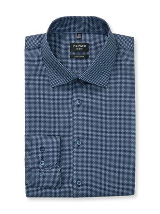 Olymp Herren Oberhemd Langarm No. Six,Rotationsdruck auf Uni,375 No 6 six - super Slim (H16),21 New York Kent-2,Marine 18,39