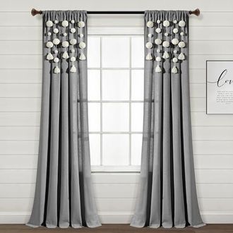 Lush Décor Boho-Fenstervorhang mit Quaste, Leinen, 213,4 x 132,1 cm, Dunkelgrau (Einzelnes Panel)