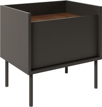 Selsey Nachttisch Schwarz - 50 cm Nachtschrank mit Tür in Lindberg-Eiche - Moderner Nachttisch mit Metallfüßen - Robuste Laminierte Spanplatte, ABS-Kanten, E