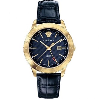Versace Univers GMT blau gold Lederuhr - - Accessories - Herren - Gelb - ONE SIZE