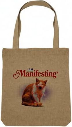 Fabulous Sac Shopping Tote Bag Aspect Lin - Manifesting Chat Collage Vintage Illustration Art Humour Mignon - Sac de Courses Toile Epaisse 360g Beige Naturel C