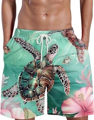 Generic Hommes Été Cool Impression Numérique Cravate Cordon de Serrage Taille Élastique Décontracté Mode Shorts de Plage Maillot de Bain pour Homme, Vert ment