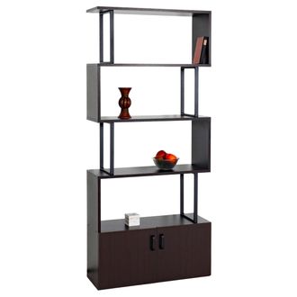 Mendler B&uuml;cherregal HWC-A27, Regal Standregal Raumteiler Wohnregal, Staufach mit T&uuml;r 183x80cm 3D-Struktur - Dunkelbraun