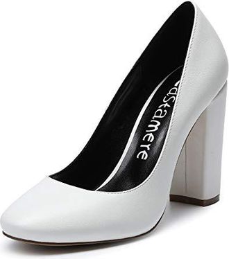 Castamere Chaussures Femme Haut Talon 10CM Escarpins Femme Bout Rond Confort Classique Mode Sexy Fête Mariage Bureau High Heels PU Blanc Escarpin EU 36.5