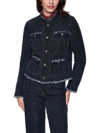Marc Cain Kurzjacke Prairie Muse Premium Damenmode Couturige Jacke in Tweed-Optik, Fransendetails, grade geschnitten