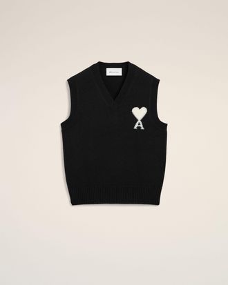 Ami Ami Paris - Pull noir en laine sans manches Ami de Coeur Noir - Taille : XXL - Unisex
