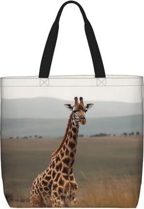 Generic Girafe Debout Dans LHerbe Sauvage Sac Courses Grand Sacs De Courses D&eacute;contract&eacute; Sac Fourre Tout Pour Travail Shopping Voyage
