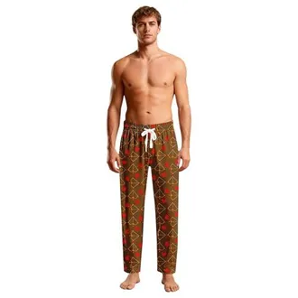 Generic Pantalon de nuit doux pour homme avec poche motif coeur, pantalon long, respirant, taille &eacute;lastique, cordon de serrage, v&ecirc;tements de d&eacute;tente, rouge pa