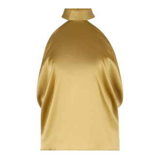 Nina Ricci Femme, Tops, Jaune, Taille: 40 FR Halterneck Silk Satin Top