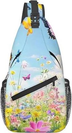 Generic Papillons et herbe au printemps, sac &agrave; bandouli&egrave;re de voyage, sac &agrave; dos &agrave; bandouli&egrave;re pour homme, sac &agrave; dos de randonn&eacute;e