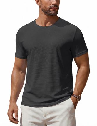 Coofandy Sport T-Shirts Herren Funktionsshirt Kurzarm Sommer Laufshirt Retro Kariertes Gym Tshirt Fitness Trainingsshirt Dunkelgrau 3XL