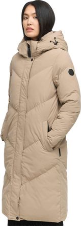 Marikoo Damen Wintermantel (S-5XL) - gesteppt, abnehmbare Kapuze, Druckknopfverschlussleiste - N101 - TaupeGrey Gr&ouml;&szlig;e S - Gr.S