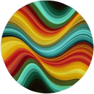 Generic Couleur Rétro Tapis Rond Salon, Mode Motif Ondulé Imprimer Tapis de Sol Décoration Antidérapant pour Chambre Cuisine Balcon Terrasse Salle à Manger In