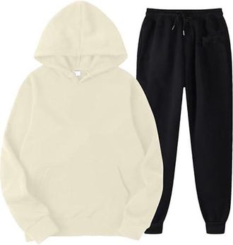 Generic Survêtement 2 pièces pour femme avec poches décontractées et pantalon à capuche confortable à manches longues pour lautomne et lhiver, beige, XXL