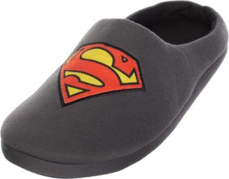 Brandsseller Herren Hausschuhe Pantoffeln Eingenähtes Sticker Emblem mit Motiven im Stil von Superman Grau/Schwarz 41