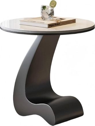 Generic Modern Round Side Table,C Shaped End Table for Couch,Coffee Table with Sintered Stone Tabletop and Metal Frame for Living Room Balcony