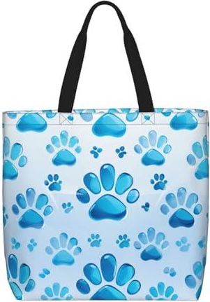 Generic Empreinte De Patte Bleue Sac Cabas R&eacute;utilisable Sacs De Courses Grand Sac Fourre Tout Pour Gym Travail Voyage