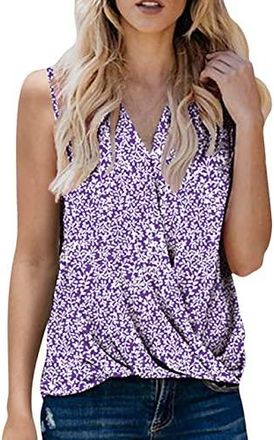 Generic Robe boh&egrave;me 2026 sans manches pour femme - D&eacute;bardeurs &agrave; imprim&eacute; floral - Col en V - Pour l&eacute;t&eacute; - Tunique, violet, S