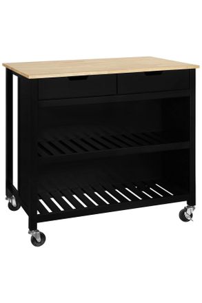 MID.YOU Mid.you K&uuml;cheninsel, Natur, Schwarz, Holz, Holzwerkstoff, Kautschukholz, massiv, 2 Schublade(n) Schubladen, einzeln stellbar, 98x94x58 cm, rollbar, K&uuml;