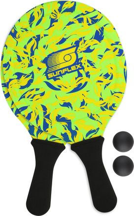 SUNFLEX Neopren Beachball Set Flames Firegreen mit Zwei Schlägern und Zwei Bällen|weich und leicht|extrem robust und wasserfest | Schlägerspiel für Strand und