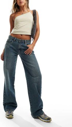 Daisy Street Boyfriend-Jeans in blauer Vintage-Waschung mit niedrigem Bund