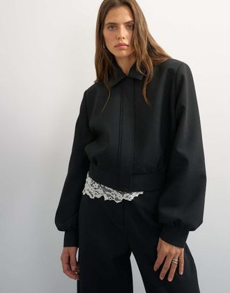 Topshop Blazer mit Rei&szlig;verschluss in Schwarz