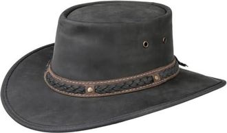 Barmah Chapeau Squashy Bronco en Cuir de Boeuf d´Exterieur (XL (60-61 cm) - Noir)