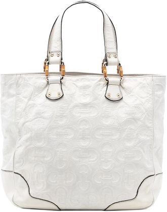 Gucci Shopper - Leather Bamboo Horsebit Tote - Gr. unisize - in Wei&szlig; - f&uuml;r Damen