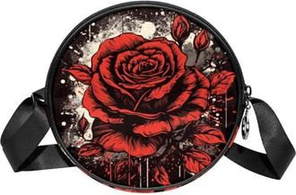 Generic Sac &agrave; bandouli&egrave;re Circle pour femme, petit sac &agrave; bandouli&egrave;re rouge et noir avec fermeture &eacute;clair, bretelles r&eacute;glables, sac &agrave; main rond d&eacute;contract&eacute; pou