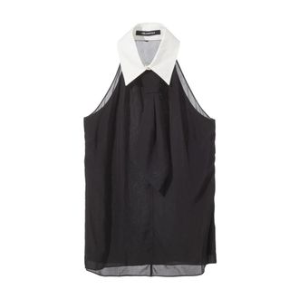 Karl Lagerfeld &Auml;rmelloses Top mit Kragen und Bindeband - - Tops - Damen - Schwarzk - M