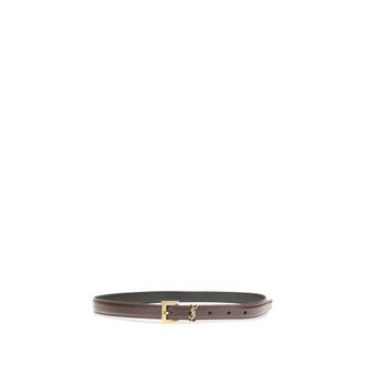 Saint Laurent Womens Brown Calf Leather Bos Taurus Thin Belt