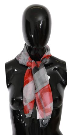 Costume National Unisex Gray Red Silk Branded Scarf