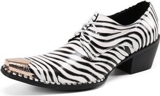 Generic Chaussures Oxford à talon épais pour homme - En cuir - Avec pointe en métal - À lacets - Pour affaires, formelles et formelles - Pour homme, blanc, 45