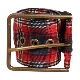 Dolce & Gabbana Homme, Accessoires, Multicolore, Taille: ONE Size Plaid Fabric Logo Plate Brass Buckle Belt