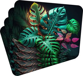 MG Design Set aus 4 Kork-Platzsets - Tropical Leaves 2 - 30 x 40 cm - hitzebeständig & abwischbar, mit Korkrückseite
