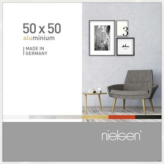 Nielsen Design Bilderrahmen, 50 x 50 cm, Aluminium, Weiß Glanz, Posterrahmen zum Aufhängen im Hoch- & Querformat, Echtglas, Pixel