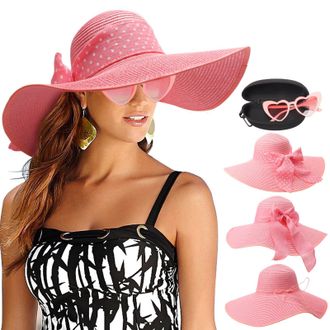 Dreshow Damen Breit Krempe Strohhut Faltbar Schutz Strandhut Elegant Sommer Hut Sonnenh&uuml;te UPF 50+