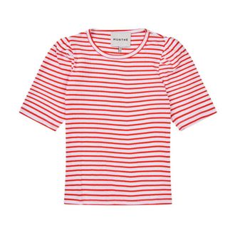 Munthe Gestreiftes T-Shirt mit Puff&auml;rmeln - - Tops - Damen - Rot - M
