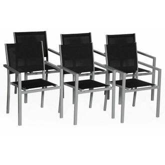 Happy Garden Happy Garden - 6er Set St&uuml;hle aus grauem Aluminium - schwarzes Textilene