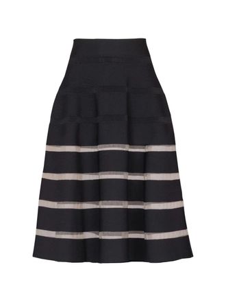Balmain Stripes Viscose Knit Flare Long Skirt