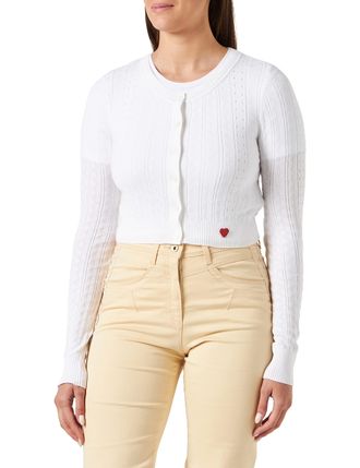 Love Moschino cropped cardigan in 100% cotton zig zag stitch and openwork, 12 gauge, customized with heart stud on front