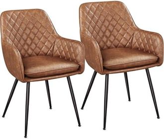Yaheetech Esszimmerst&uuml;hle 2er Set K&uuml;chenst&uuml;hle, Polsterst&uuml;hle mit Armlehnen Metallbeine, Seesel aus Kunstleder f&uuml;r Arbeitszimmer/Wohnzimmer, Braun