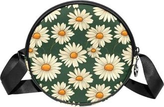 Generic Petit sac &agrave; bandouli&egrave;re circulaire pour femme, marguerites florales, petit sac &agrave; dos &agrave; bandouli&egrave;re avec fermeture &eacute;clair, bretelles r&eacute;glables, sac &agrave; m