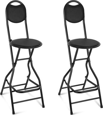 Generic 2 Stück Sitzhöhe 65 cm Gepolsterter Klapp Barhocker Mit Rückenlehne, Tragbare Barhöhe-Klappstühle Küchenstühle