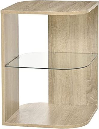 HOMCOM Table dAppoint Gu&eacute;ridon Design Contemporain Bout de Canap&eacute; &eacute;tag&egrave;re Verre tremp&eacute; Bois Naturel