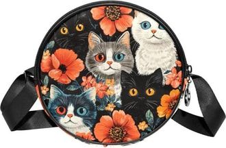 Generic Sac &agrave; bandouli&egrave;re rond pour femme, joli chat color&eacute;, petit sac &agrave; bandouli&egrave;re avec fermeture &eacute;clair, bretelles r&eacute;glables, sac &agrave; main rond d&eacute;contract&eacute; p