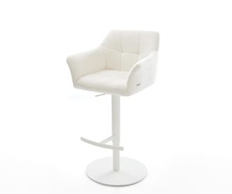 DELIFE Barstuhl Yulo-Flex Boucl&eacute; Soft Beige Drehfu&szlig; h&ouml;henverstellbar Metall Wei&szlig;, Barst&uuml;hle