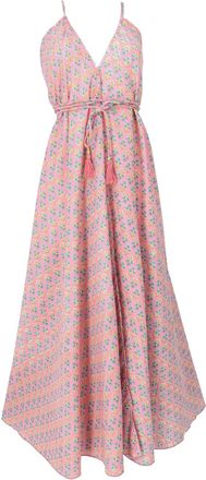 Guru Shop Luftiges Maxikleid, Boho Sommerkleid, Baumwollkleid mit Handgefertigtem Druck - Rosa, Damen, Baumwolle