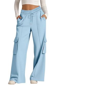 Generic Pantalon de surv&ecirc;tement ample pour femme - Pantalon cargo taille haute avec poches - Streetwear Y2K - Pantalon de sport d&eacute;contract&eacute;, bleu, XXL