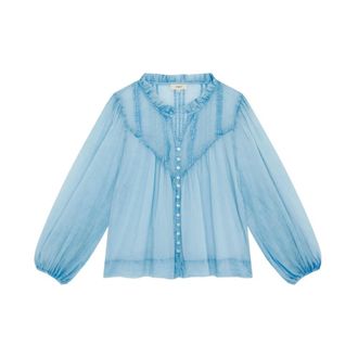 Suncoo Femme, Blouses et Chemises, Bleu, Taille: 40 FR Blouse semi-transparente &agrave; col en V
